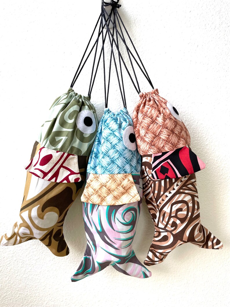 Hawaiian Print Drawstring Fish Bags - Etsy