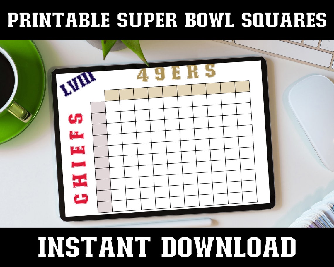 Printable Super Bowl Squares Game, Super Bowl 2024 Predictions, Super ...