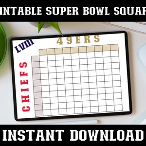 Printable Super Bowl Squares Game, Super Bowl 2024 Predictions, Super ...