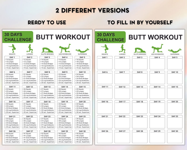 30 Days Butt Challenge, Butt Lift Challenge, Glutes Workout, Butt ...