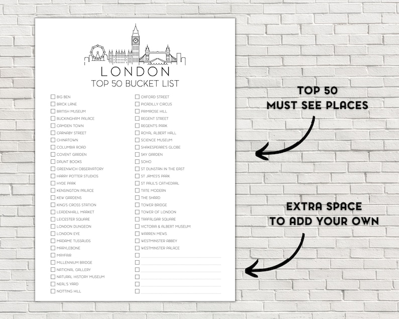 London Bucket List, Printable Bucket List, Travel Bucket List, Travel ...