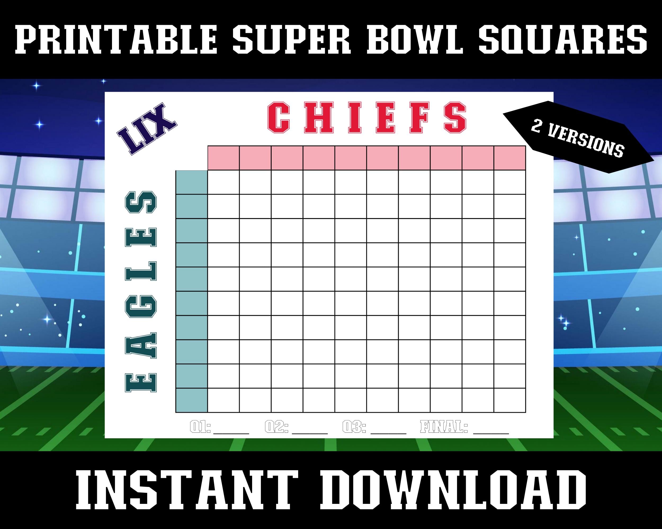 Printable Super Bowl Squares Game, Super Bowl 2025 Predictions, Super ...