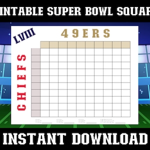 Printable Super Bowl Squares Game, Super Bowl 2024 Predictions, Super ...
