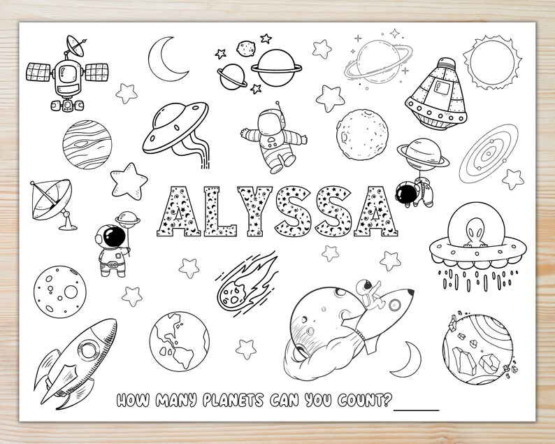 Personalized Space Coloring Page, Custom Name Space Coloring Page ...