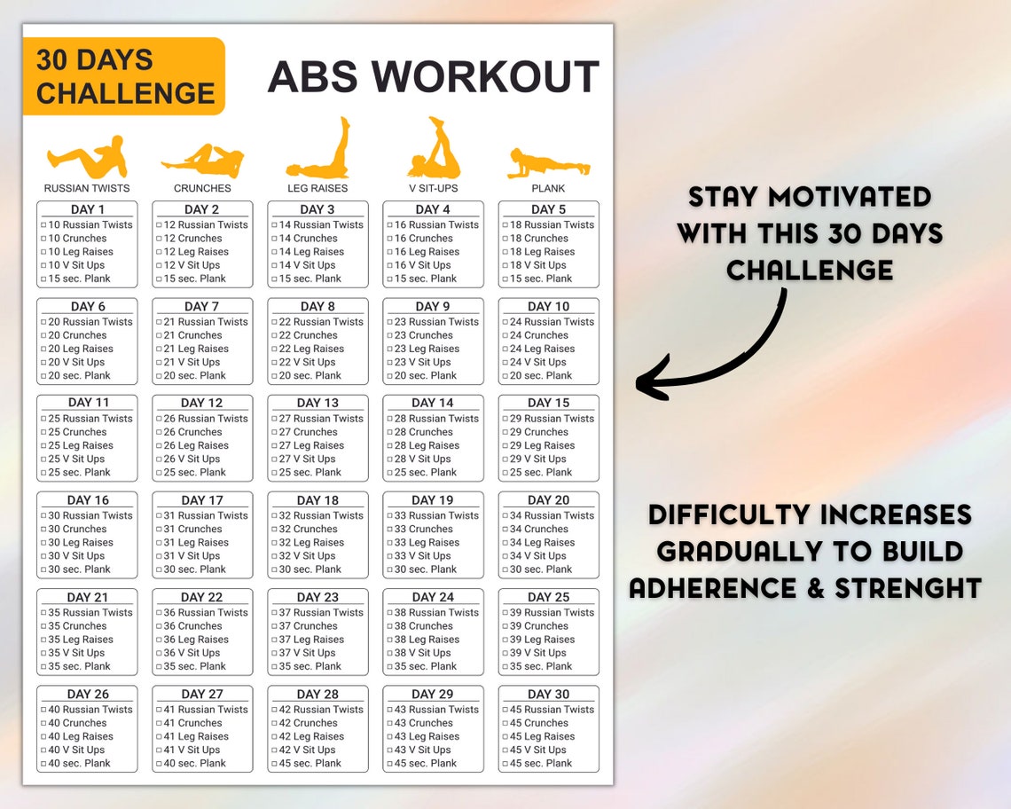 30 Days Abs Challenge Lose Belly Fat Challenge Abs Workout - Etsy