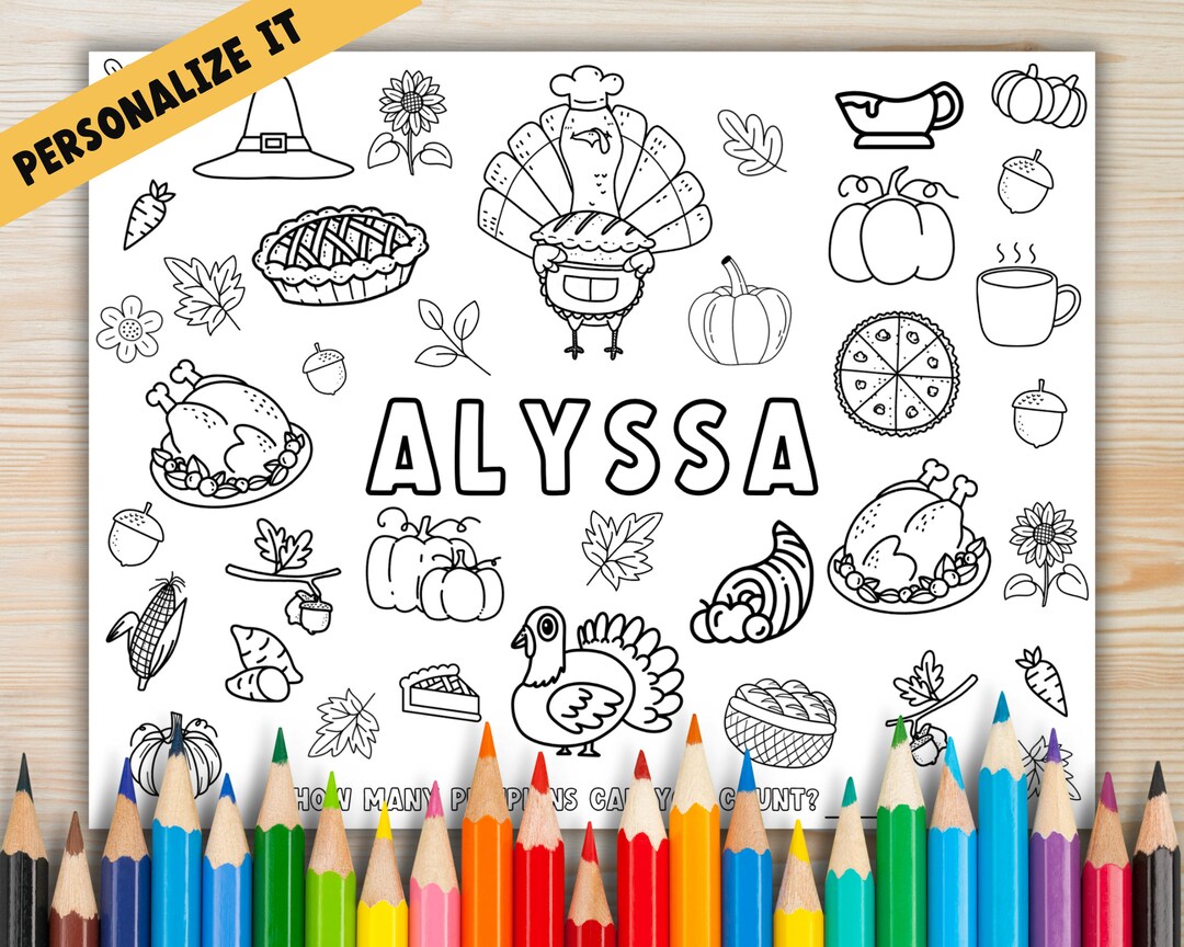 Personalized Thanksgiving Coloring Page, Custom Name Activity (PDF) - Etsy