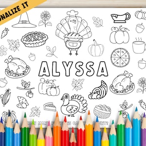 Personalized Thanksgiving Coloring Page, Custom Thanksgiving Name ...