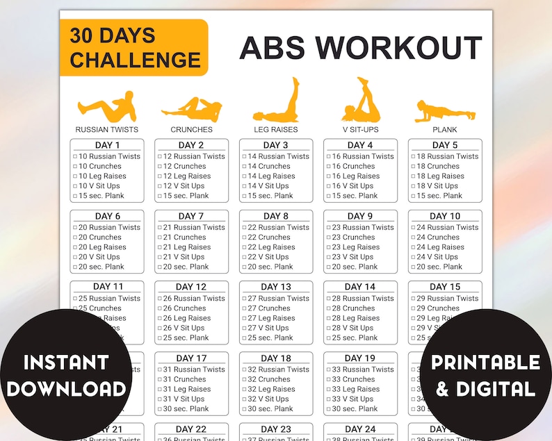 30 Day Abs Challenge: Bodyweight Workout Planner (PDF) - Etsy