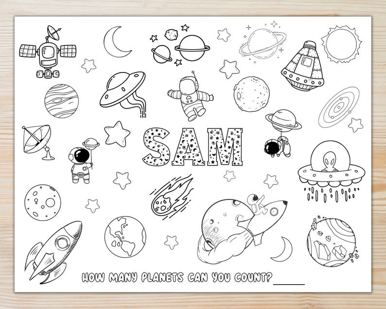 Personalized Space Coloring Page, Custom Name Space Coloring Page ...