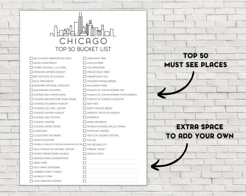 Chicago Bucket List: Top 50 Checklist (printable Digital Download) - Etsy