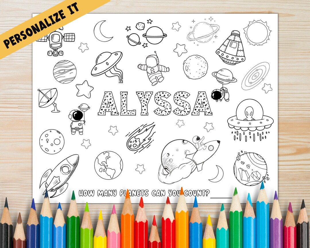 Personalized Space Coloring Page: Custom Astronauts & Planets (PDF) - Etsy