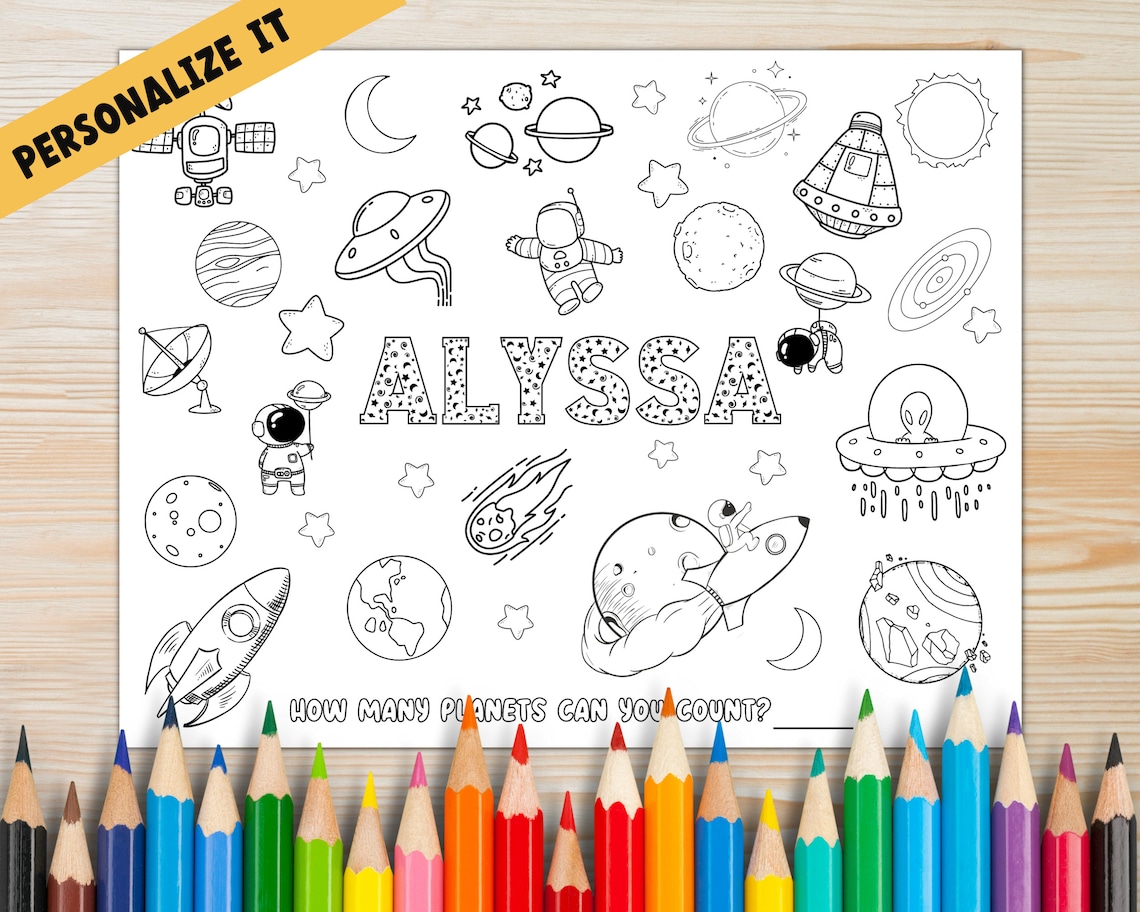 Personalized Space Coloring Page, Custom Name Space Coloring Page ...
