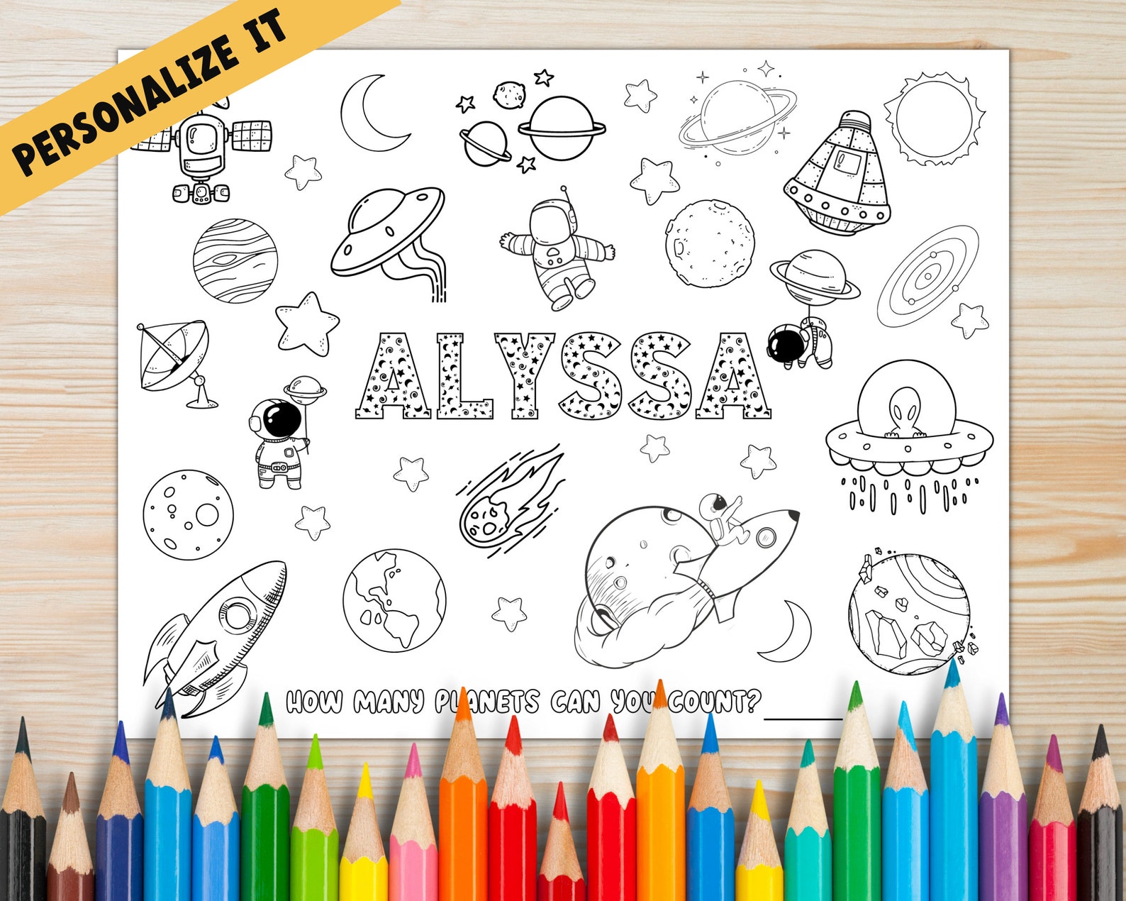 Personalized Space Coloring Page: Custom Astronauts & Planets (PDF) - Etsy