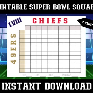 Printable Super Bowl Squares Game, Super Bowl 2024 Predictions, Super ...