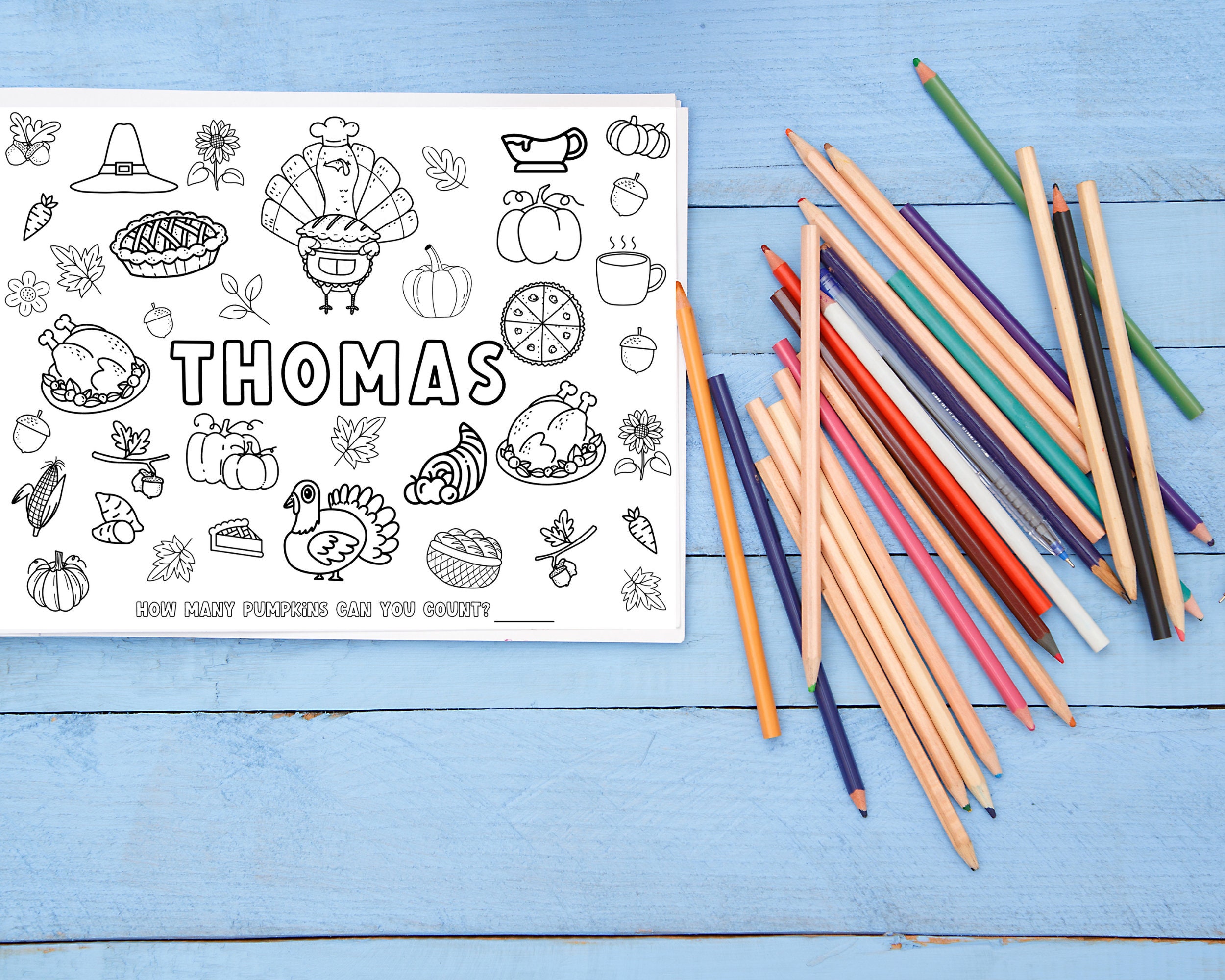 Personalized Thanksgiving Coloring Page, Custom Name Activity (PDF) - Etsy