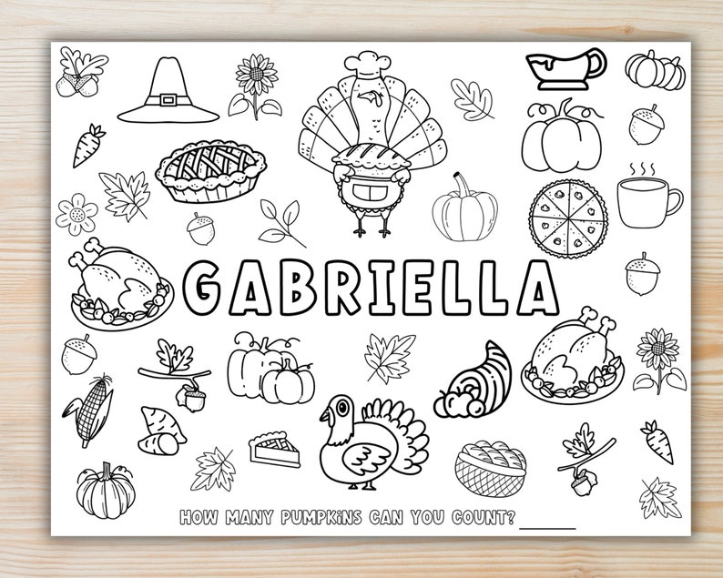 Personalized Thanksgiving Coloring Page, Custom Name Activity (PDF) - Etsy