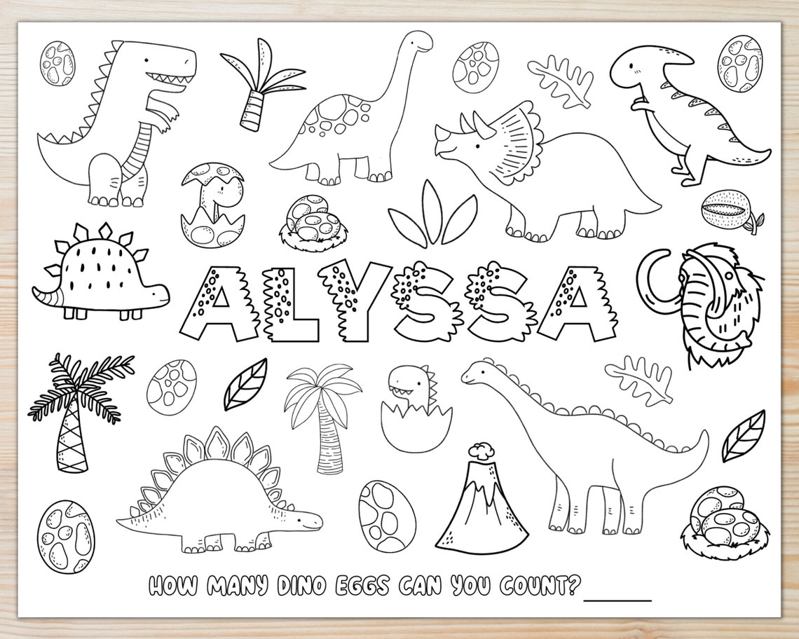 Personalized Dinosaur Coloring Page, Custom Name Dinosaur Coloring Page ...