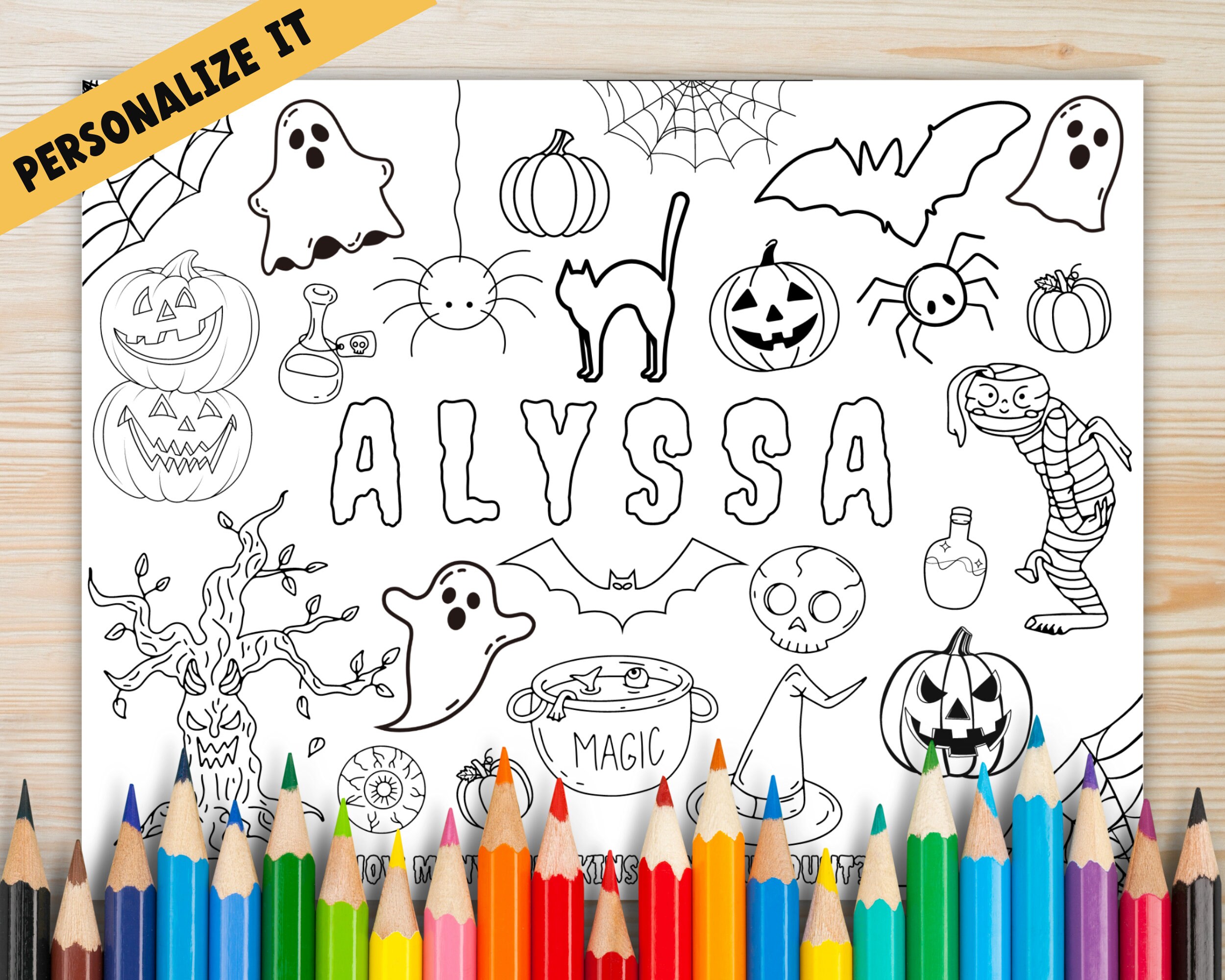 Personalized Halloween Coloring Page, Halloween Coloring Page ...