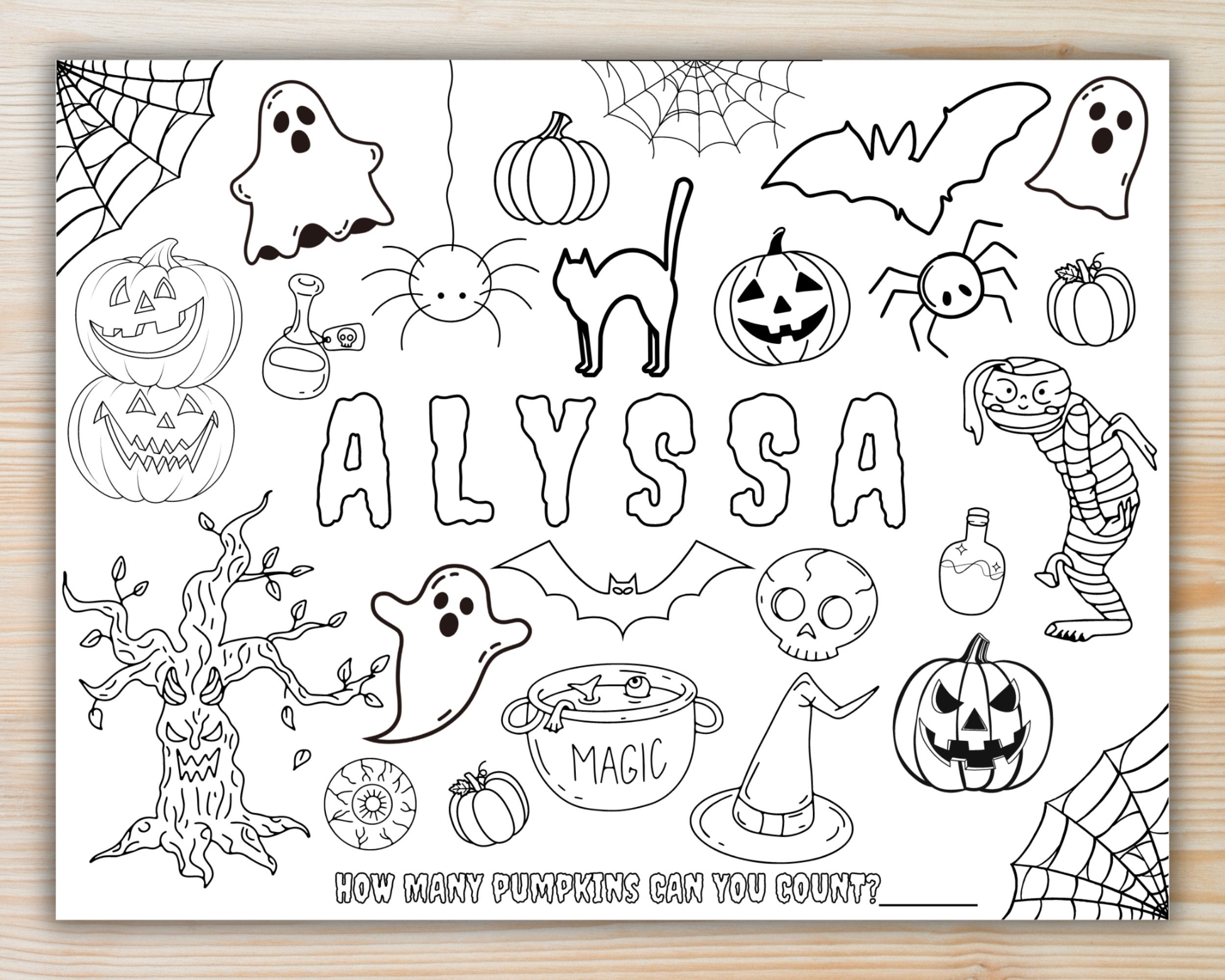 Personalized Halloween Coloring Page, Halloween Coloring Page ...
