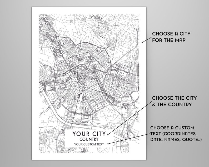 Custom City Map, Any City Map, Custom Map Poster, Personalized Map ...