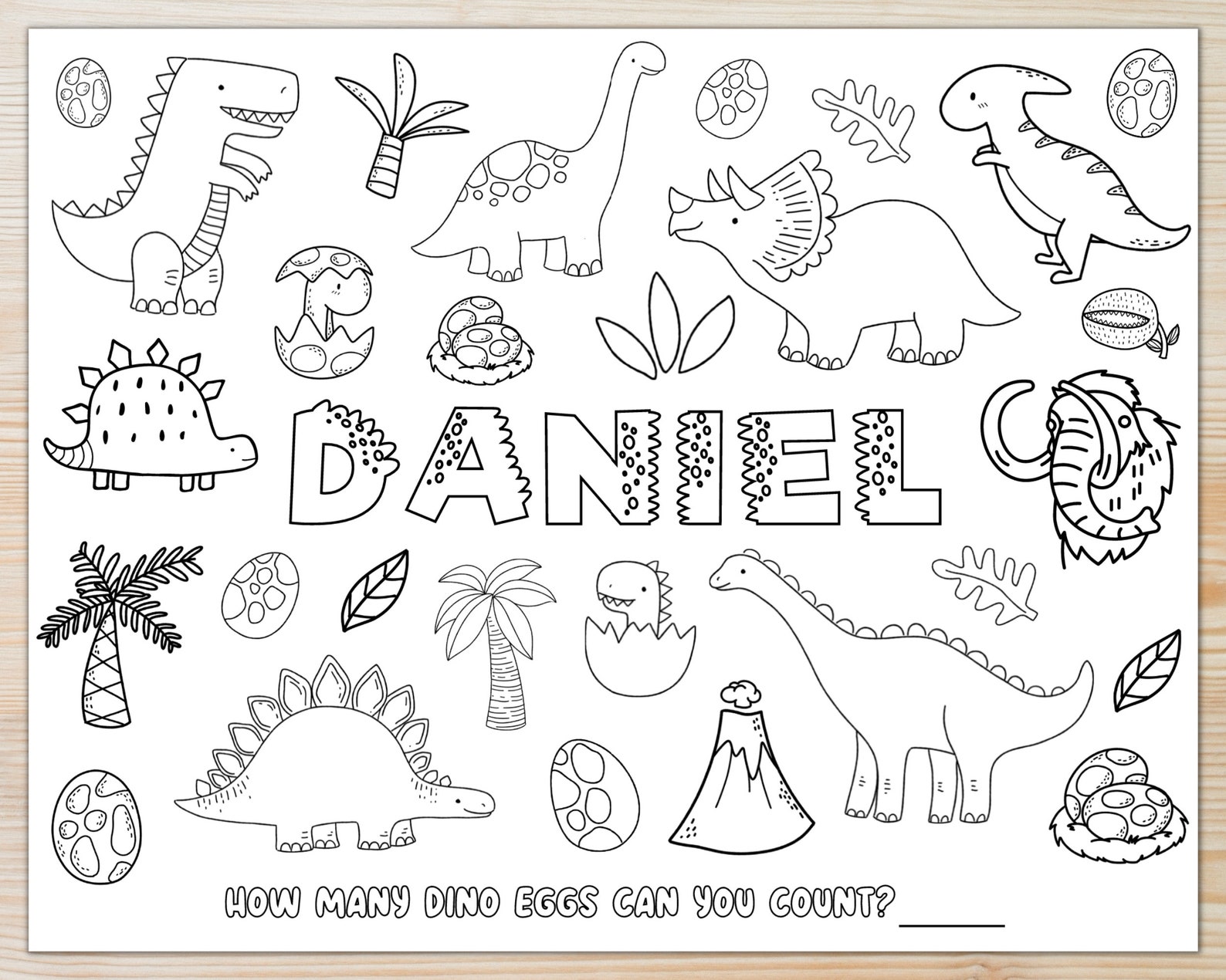 Personalized Dinosaur Coloring Page, Custom Name Dinosaur Coloring Page ...