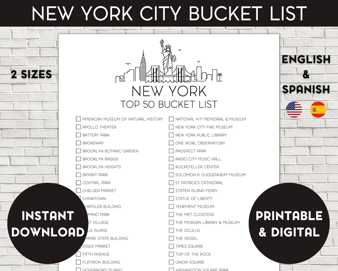 New York Bucket List, Printable Bucket List, Travel Bucket List, Travel ...