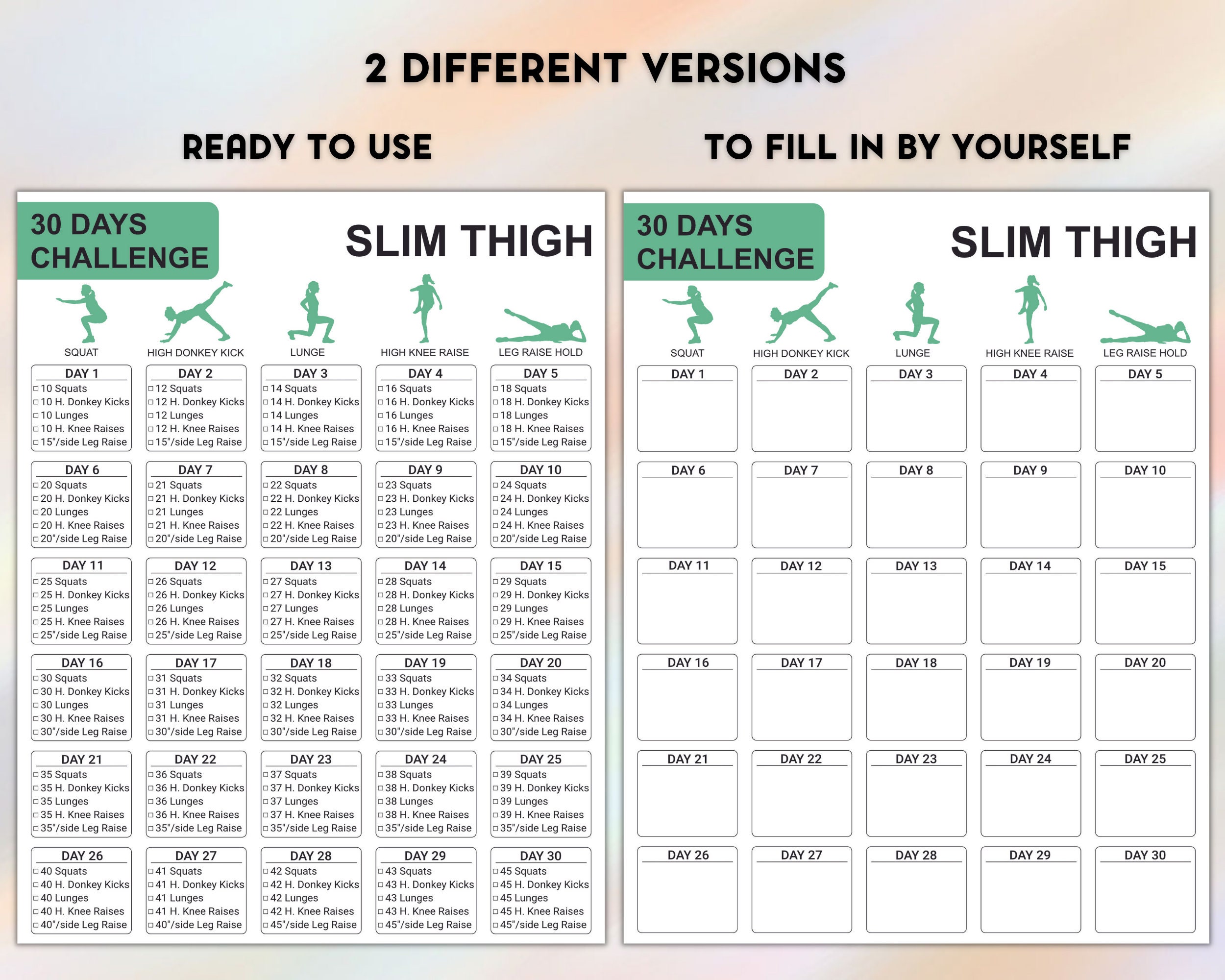 30 Day Slim Thigh Challenge: Bodyweight Workout Planner (PDF) - Etsy