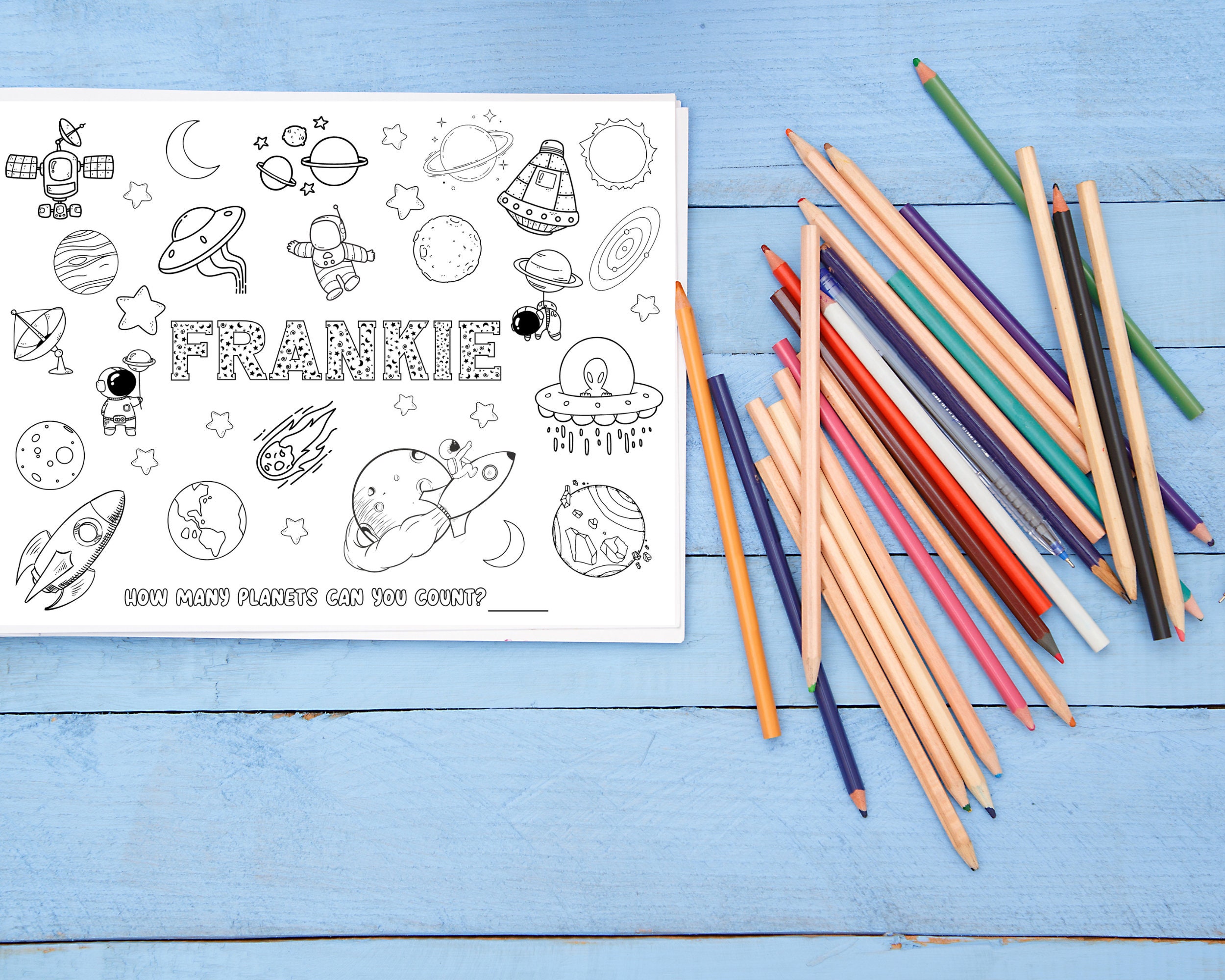 Personalized Space Coloring Page: Custom Astronauts & Planets (PDF) - Etsy