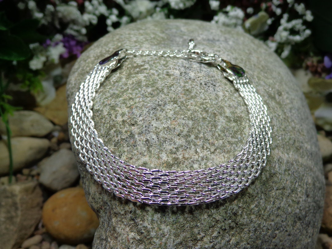 925 Silver Mesh Chain Link Bracelet - Etsy