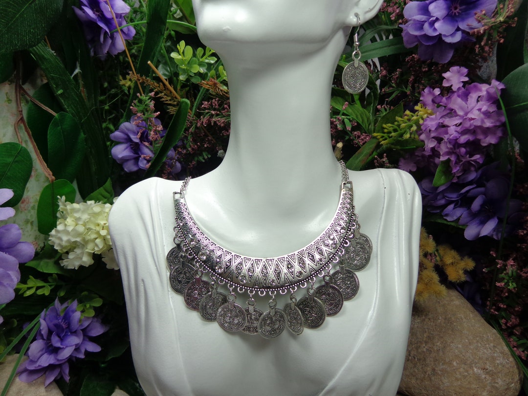 Silver Multi-coin Necklace & Earrings Set - Etsy