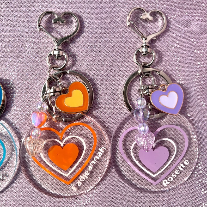Customized Name Keychain Retro Hearts Custom Hearts - Etsy