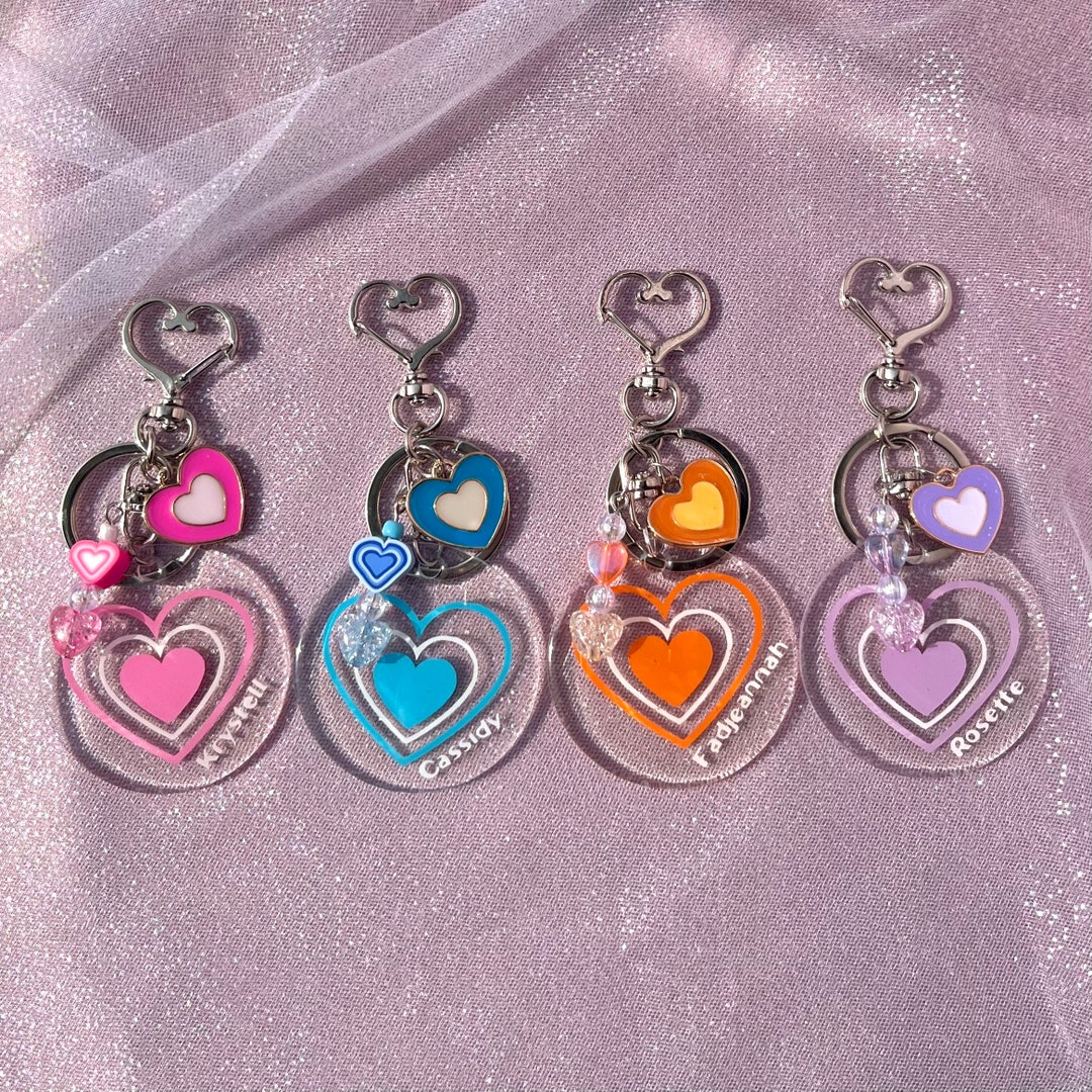 Customized Name Keychain | Retro Hearts | Custom Hearts Keychain ...