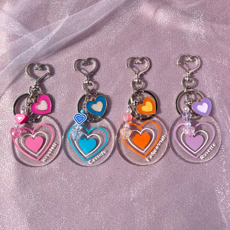 Customized Name Keychain Retro Hearts Custom Hearts - Etsy