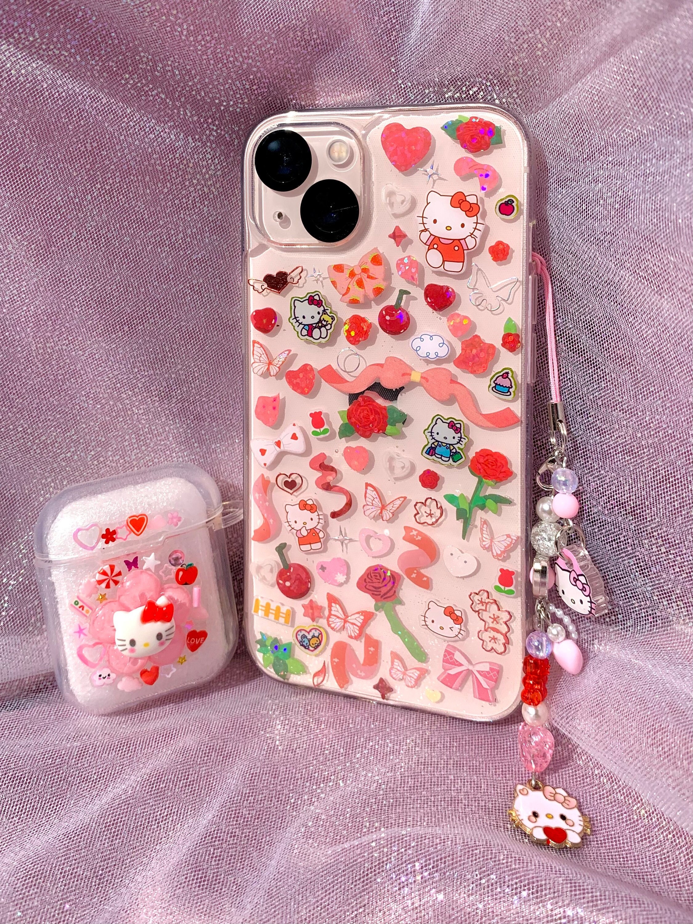 Kawaii Friends Character Deco Phone Case Kitty, Puppy, Rabbit, Dog Pink ...