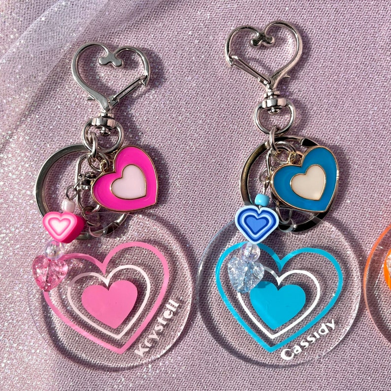 Customized Name Keychain Retro Hearts Custom Hearts - Etsy