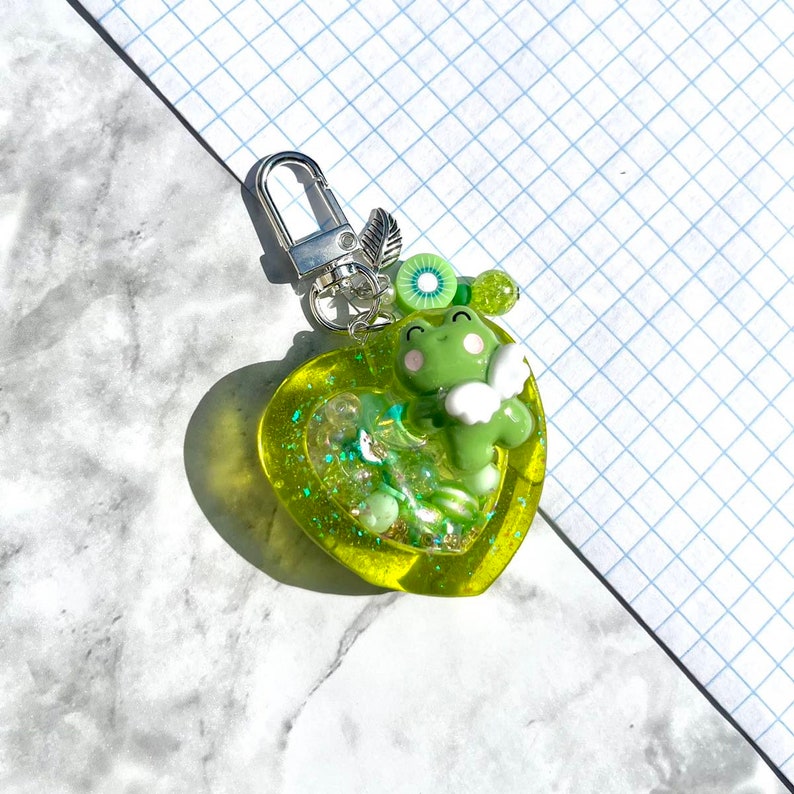 Shaker Keychain Handmade Cute Dry Shaker Beads Resin Glitter Deco Heart ...