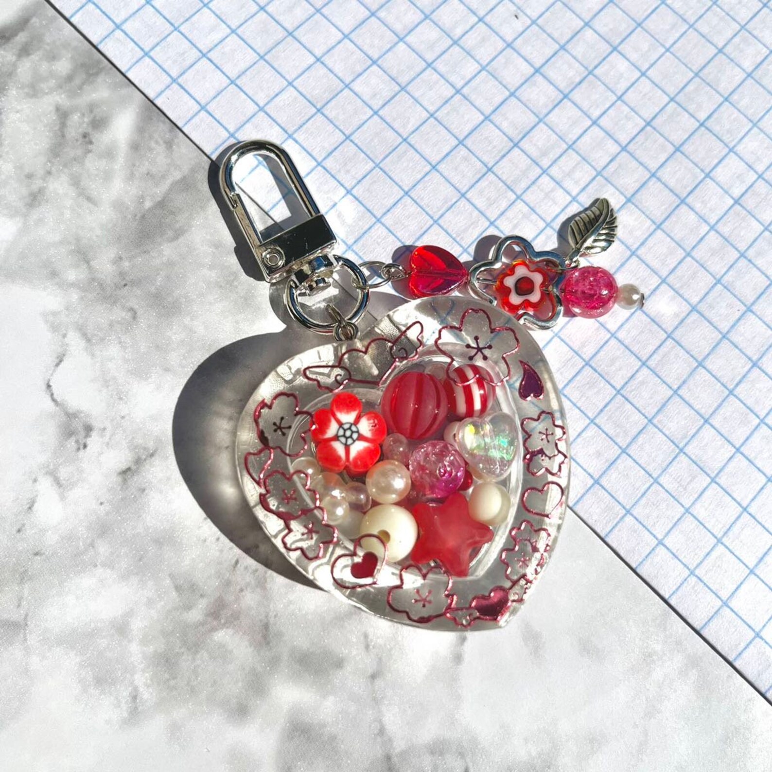 Shaker Keychain Handmade Cute Dry Shaker Beads Resin Glitter Deco Heart ...