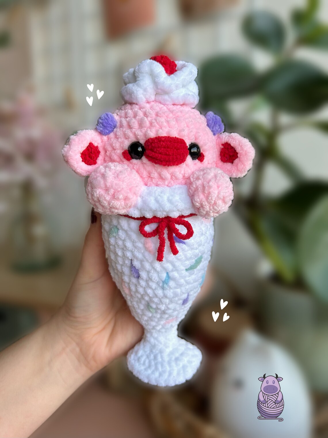 Pink Milkshake Cow | Super Soft Crochet Cow Plush - Etsy