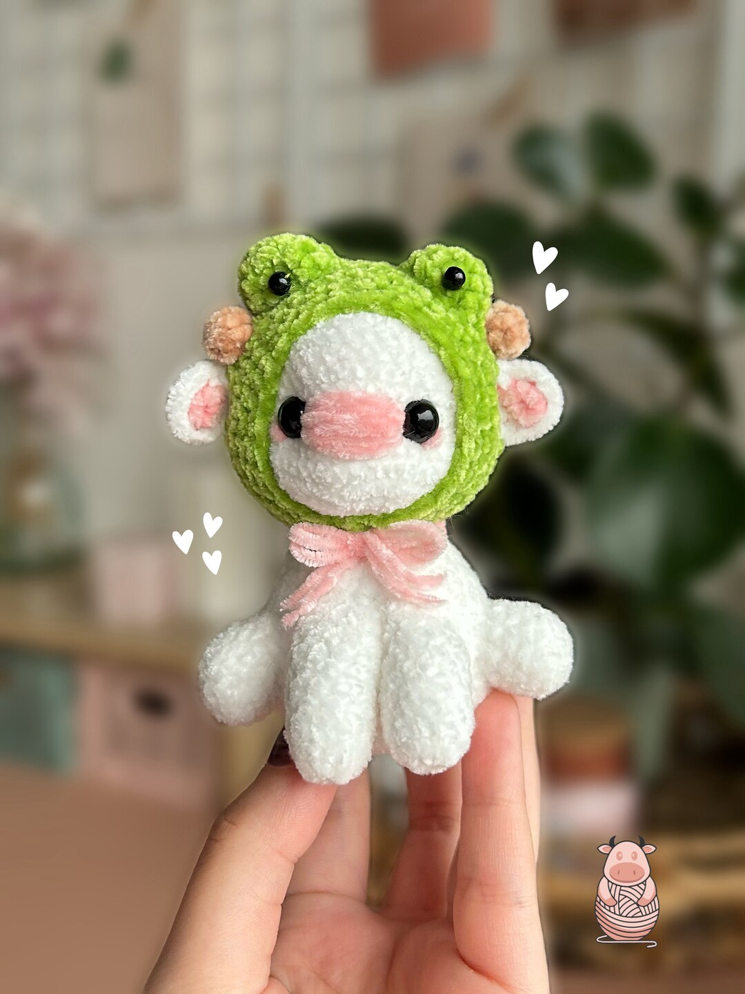 Velvet Mini Cow With Frog Hoodie Super Soft Crochet Cow - Etsy