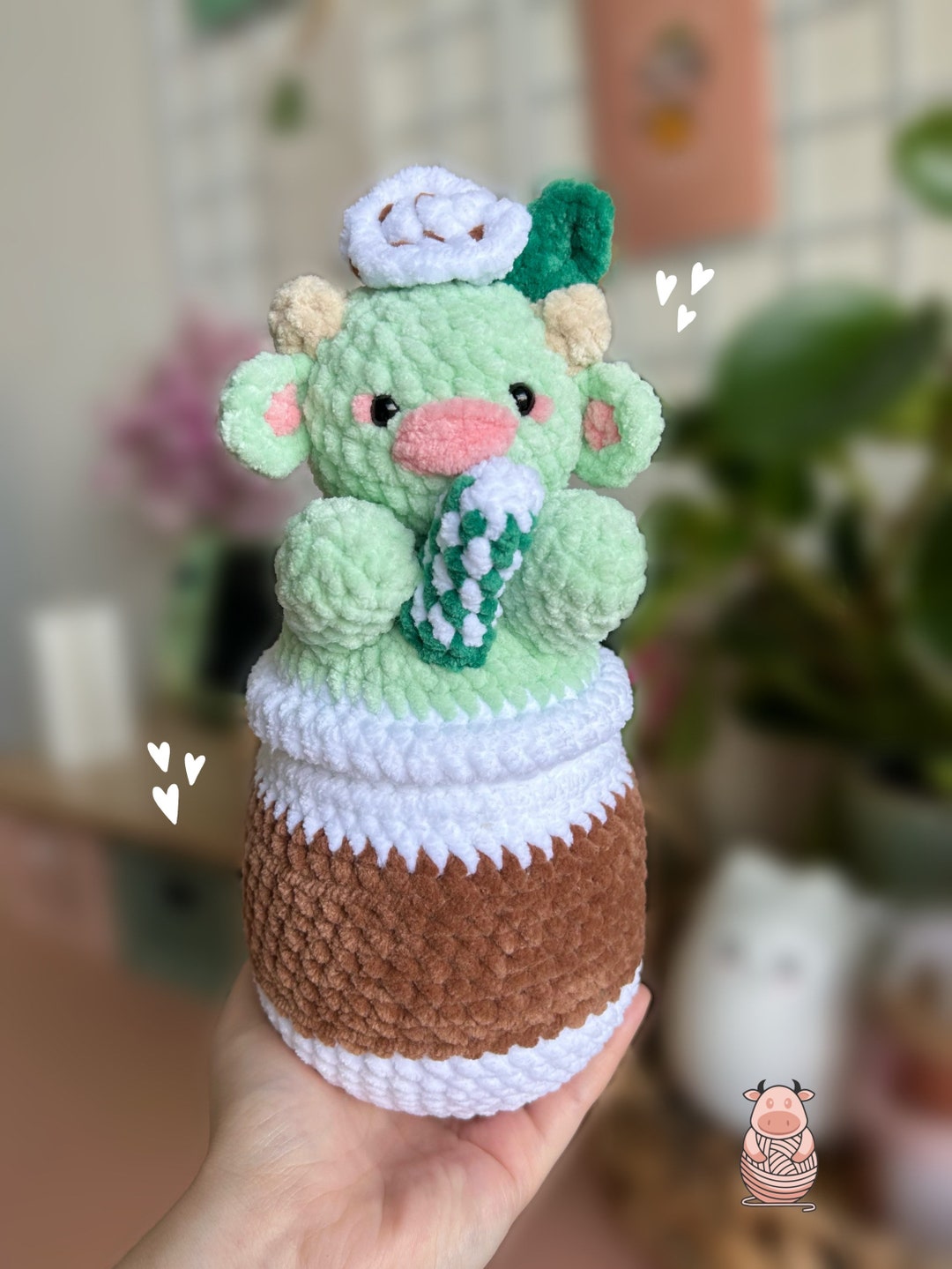 Matcha Latte Coffee Squishy Cow | Super Soft Crochet Cow Plush - Etsy