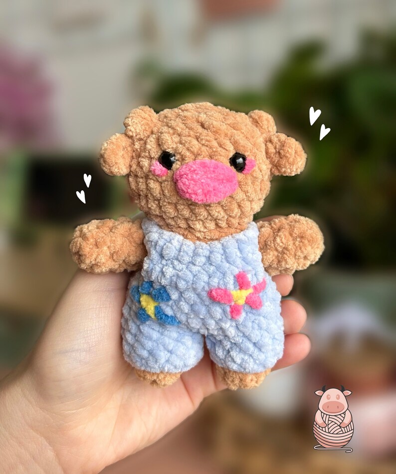 Mini Cow in Flower Overalls | Super Soft Crochet Cow Plush - Etsy