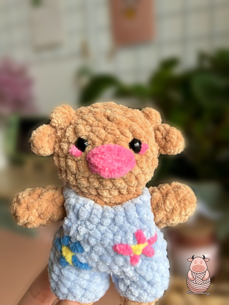 Mini Cow in Flower Overalls | Super Soft Crochet Cow Plush - Etsy
