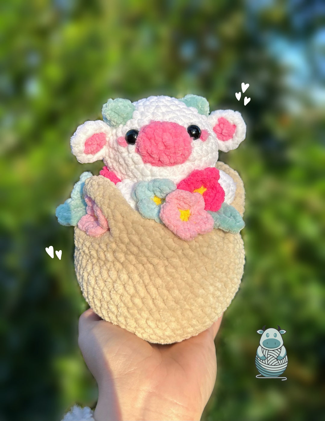 Cute Flower Basket Cow Plushie PDF Pattern - Etsy