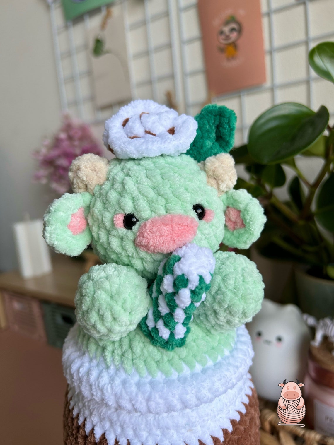 Matcha Latte Coffee Squishy Cow | Super Soft Crochet Cow Plush - Etsy