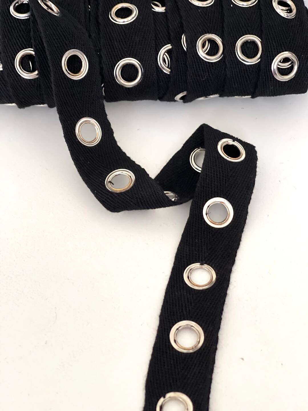 Black Cotton Grommet Silver Grommet Tape, Webbing, Grommet Chain Trim ...