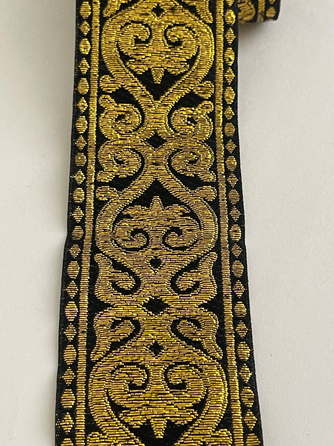 2" Vintage Embossed Brocade Metallic Gold Abstract Woven Jacquard ...