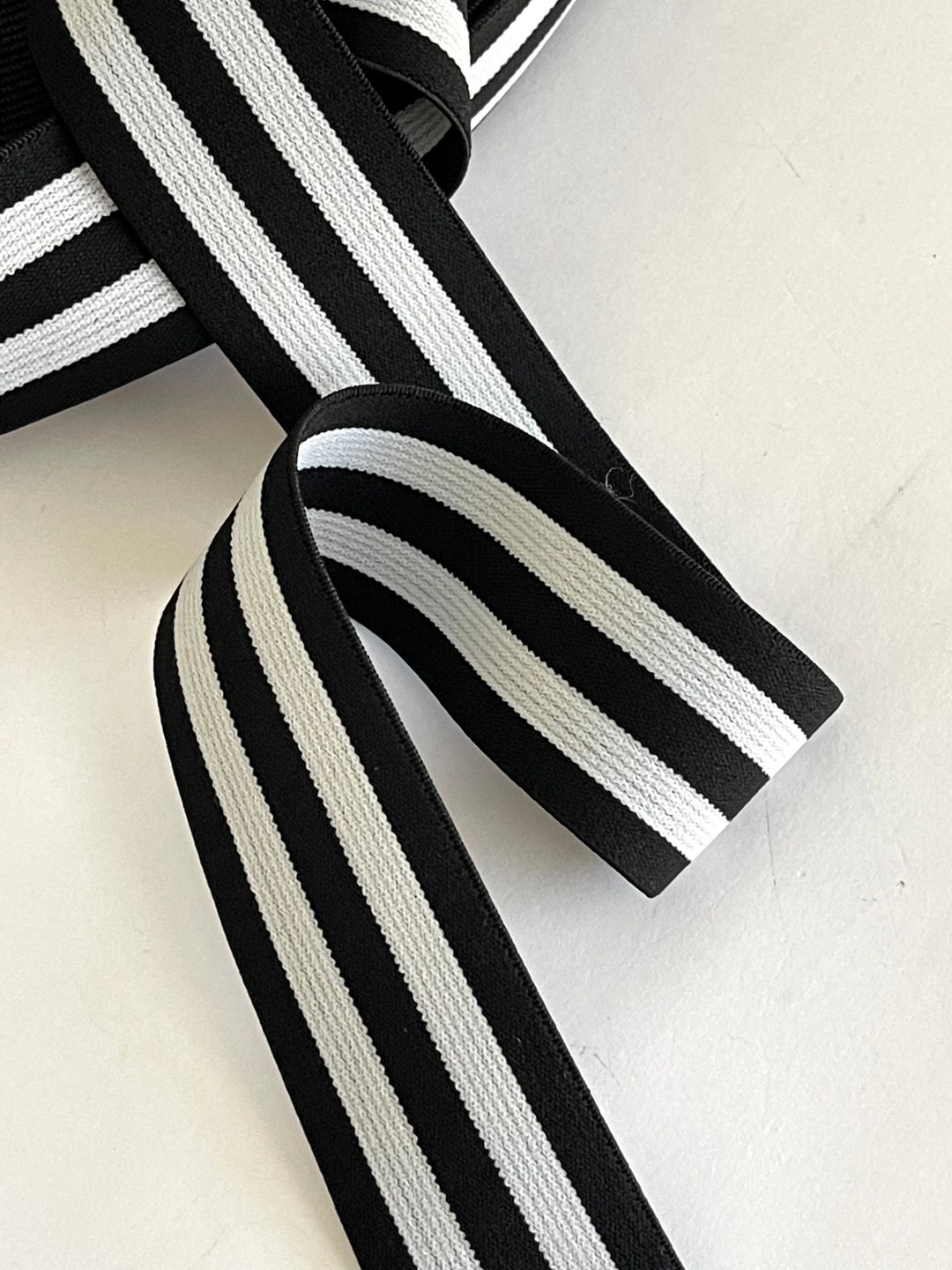Elastic Stretch Striped Elastic Black, White Reversible Knit Elastic ...