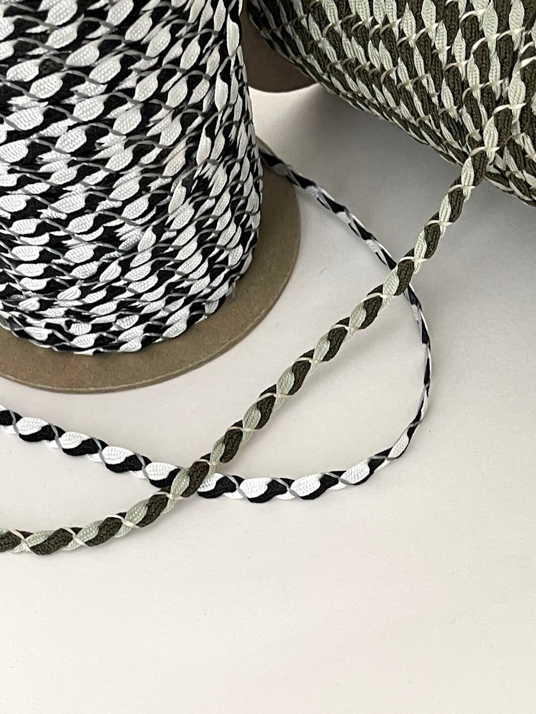 3 YARDS Olive/dark Olive, White/black Multi Vintage Flat Braid ...