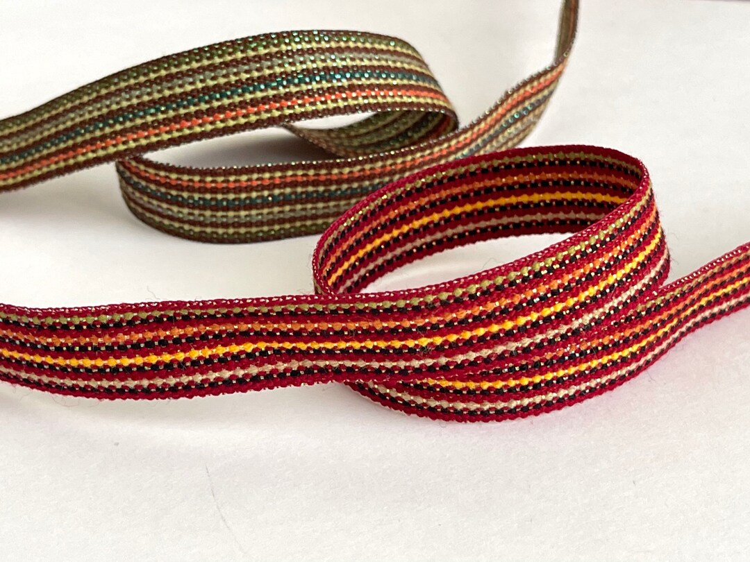 Metallic Multi Striper Reversible Sporty Grosgrain Vintage Unique Woven ...