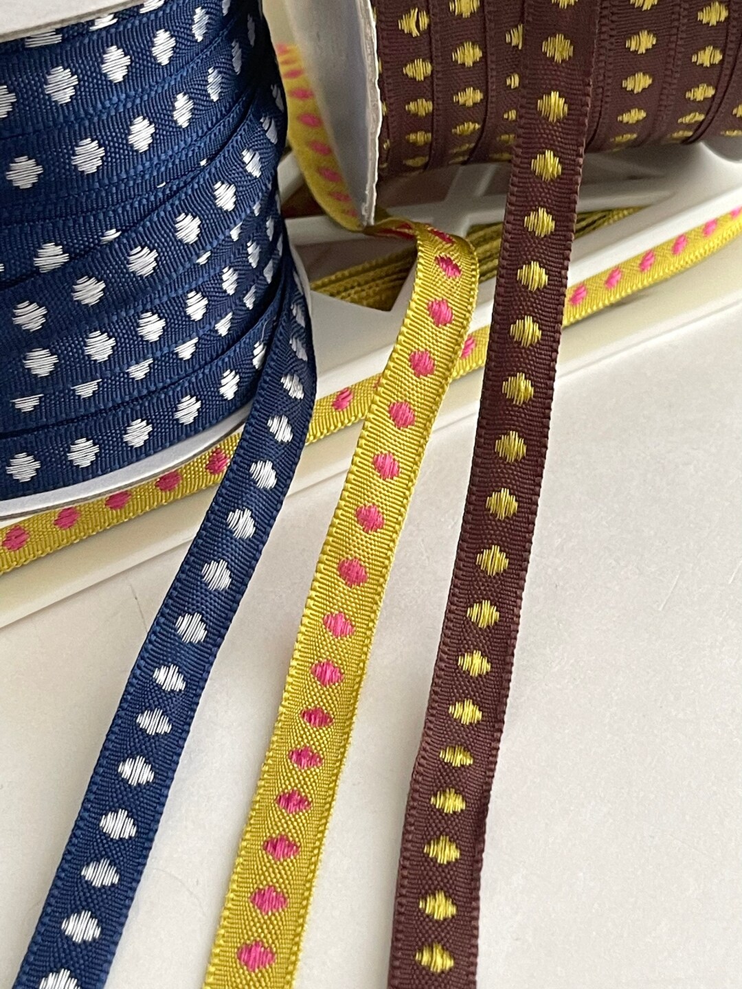 1.00 YARDSALE Fun Polka Dot Novelty Grosgrain Woven Ribbon , Vintage ...